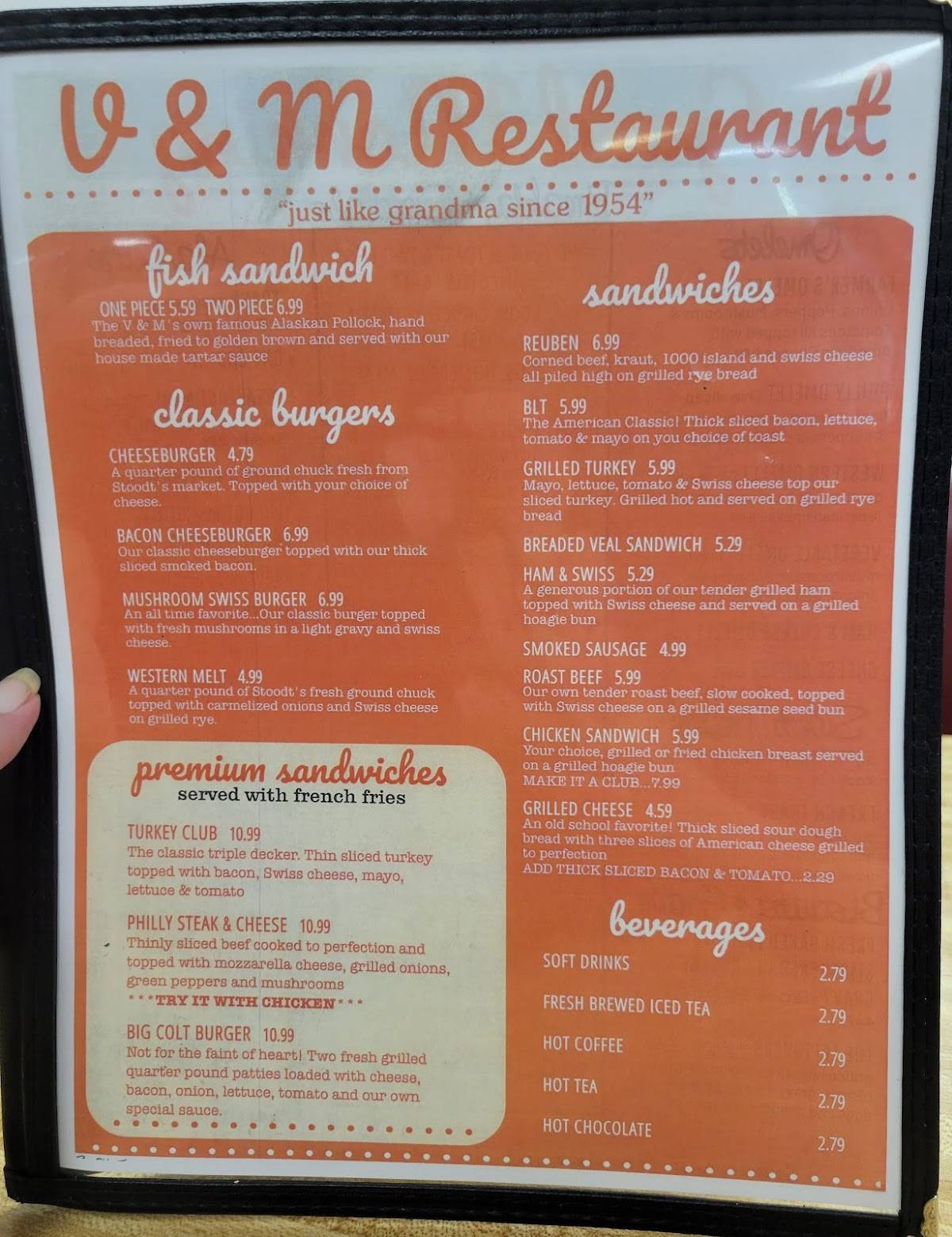 Menu at V & M Restaurant Bellville, Ohio, Bellville