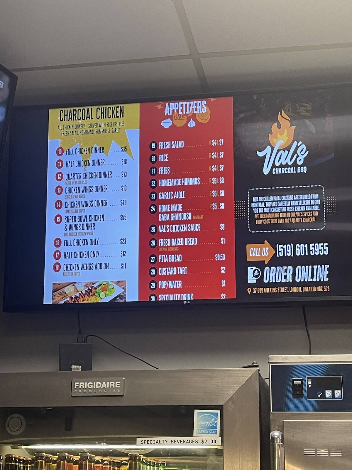 Menu at VAL’s BBQ, London
