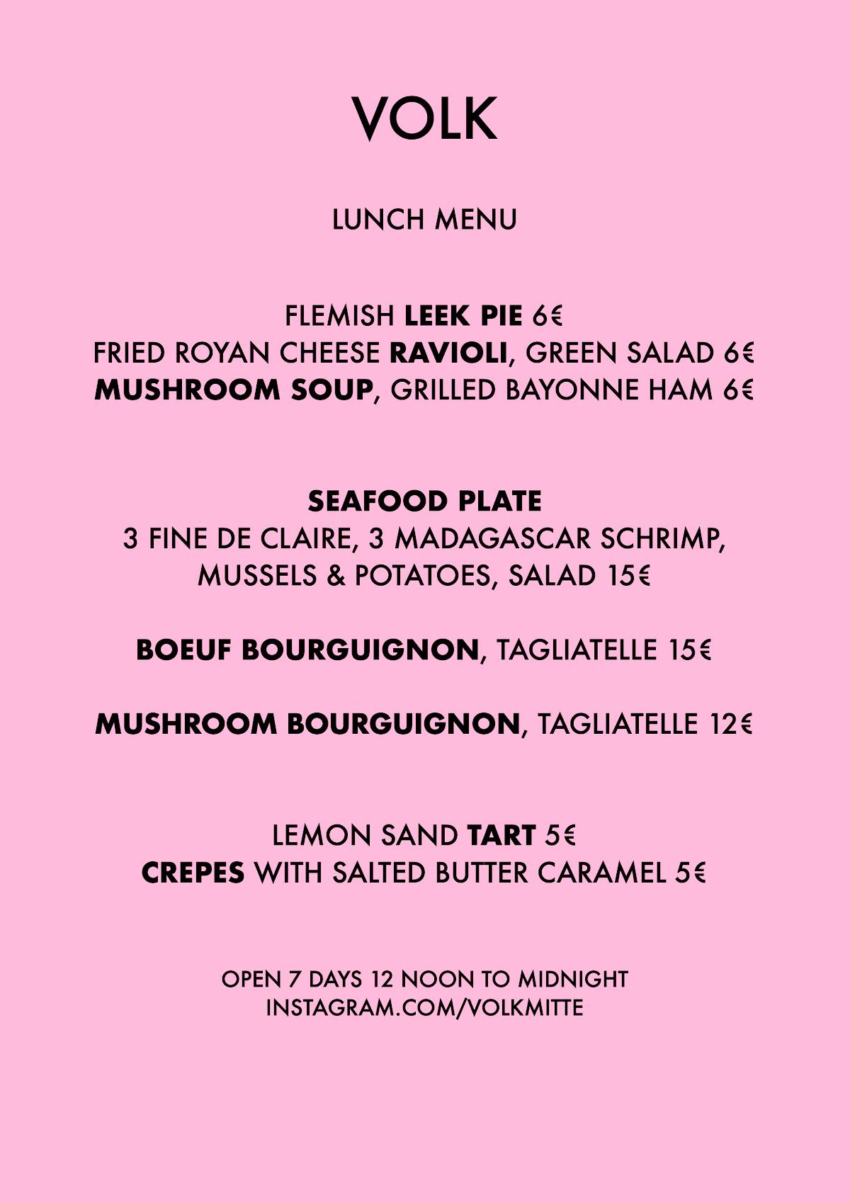 Speisekarte von VOLK restaurant, Berlin