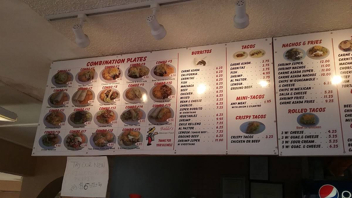 Menu at Baldo's Mexican Food restaurant, Vacaville