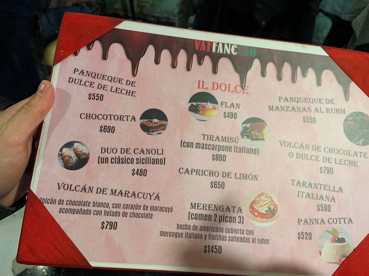 Carta del restaurante Vaffanculo Cantina Italiana, Buenos Aires