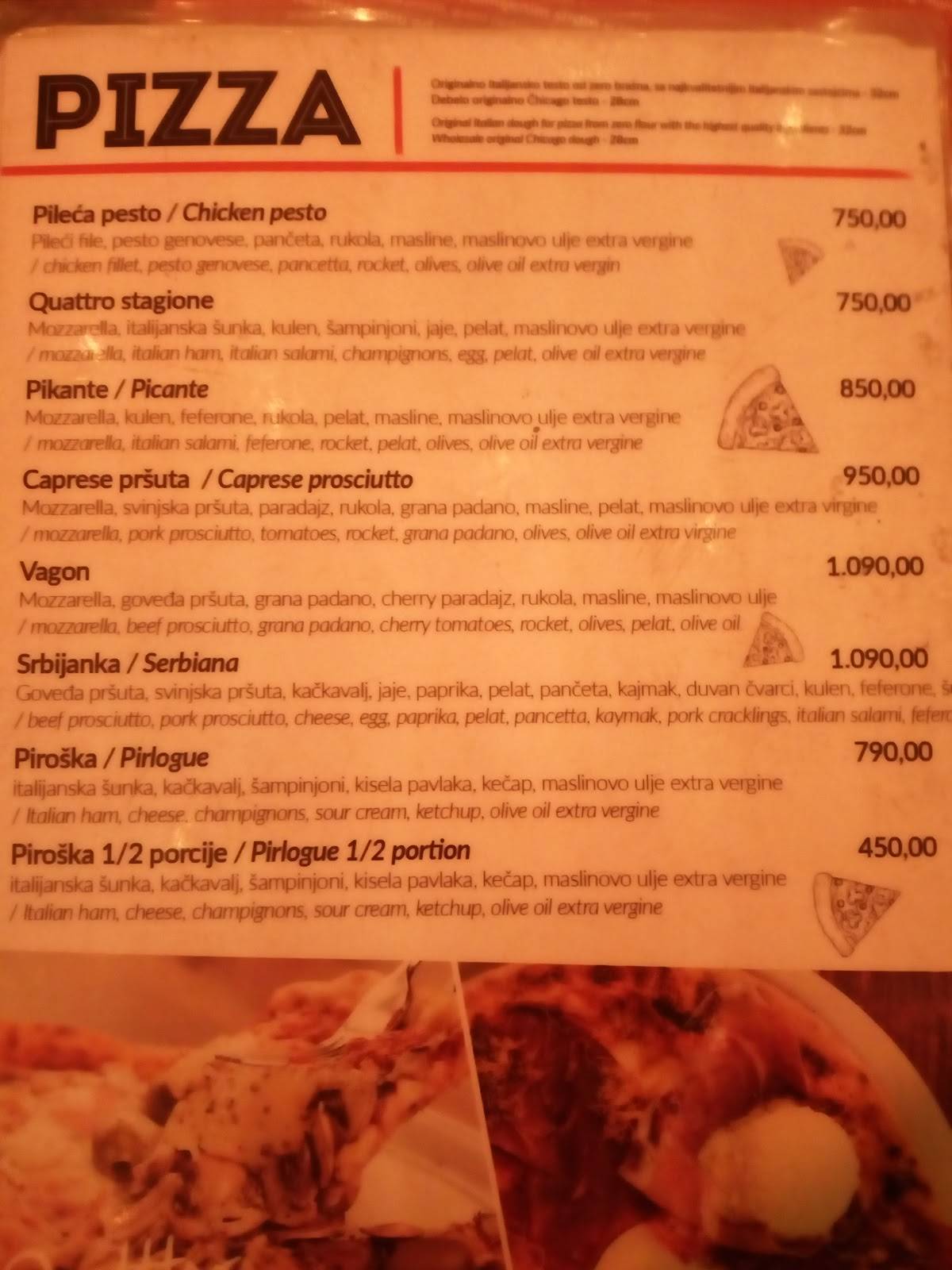 Menu at Wagon Victoria restaurant, Belgrade