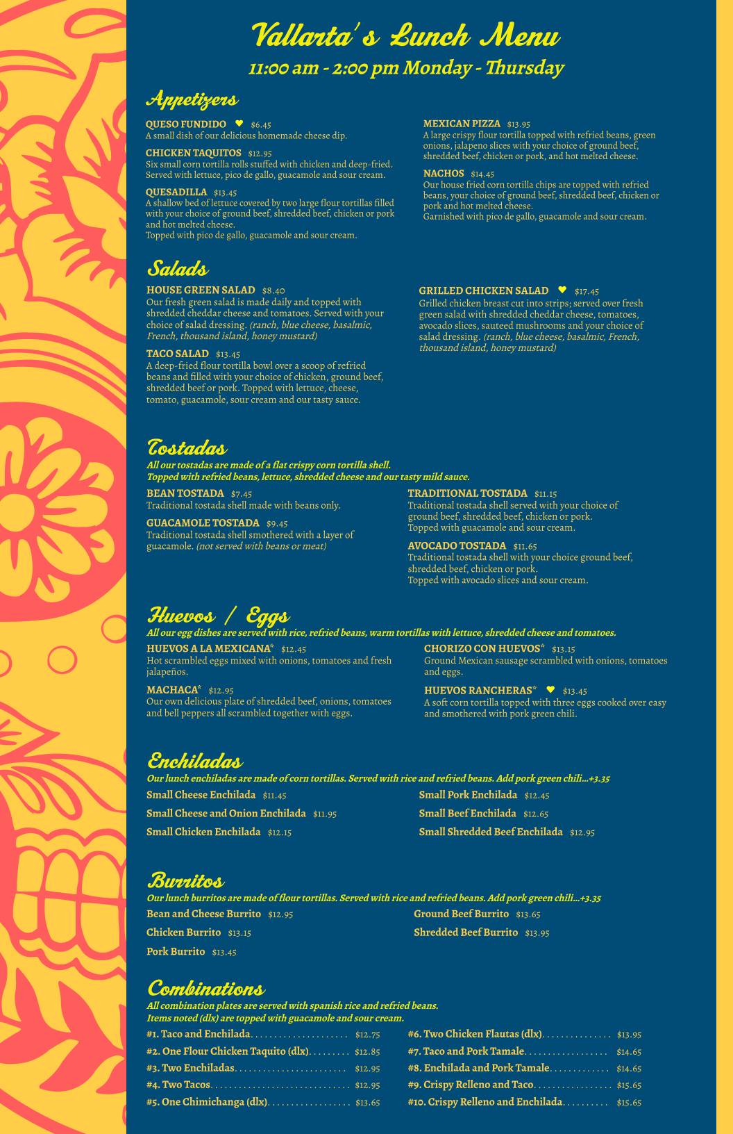 Menu at Vallarta's Of Craig, LLC restaurant, Craig