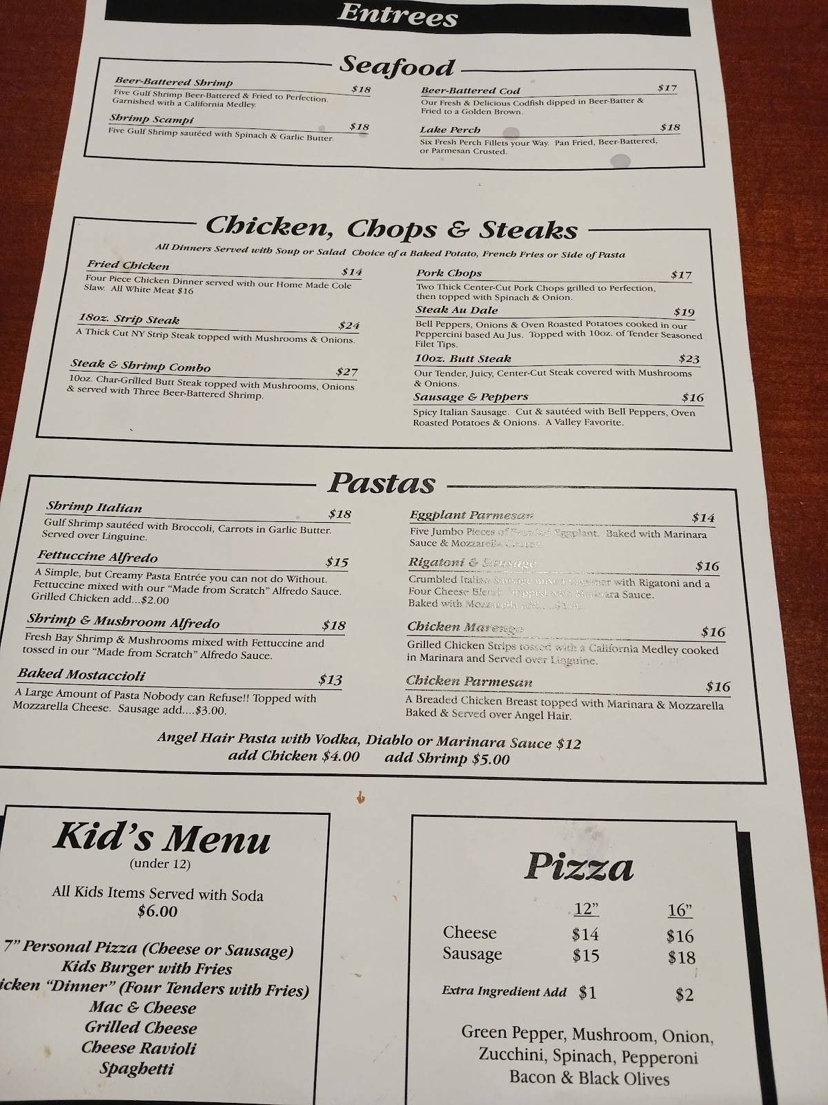 Menu at Valley Inn Restaurant, Palos Hills, W 107th St