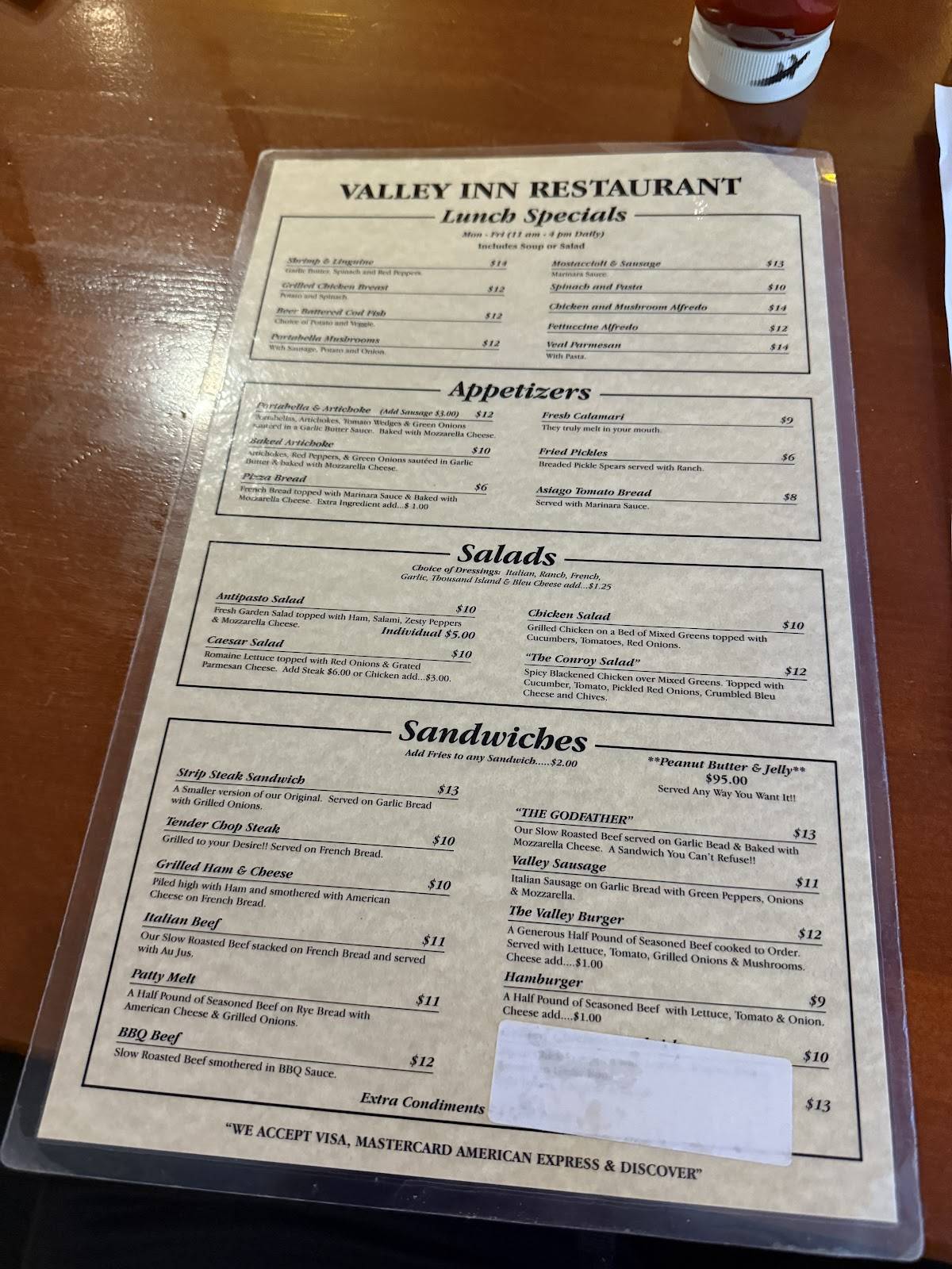Menu at Valley Inn Restaurant, Palos Hills, W 107th St