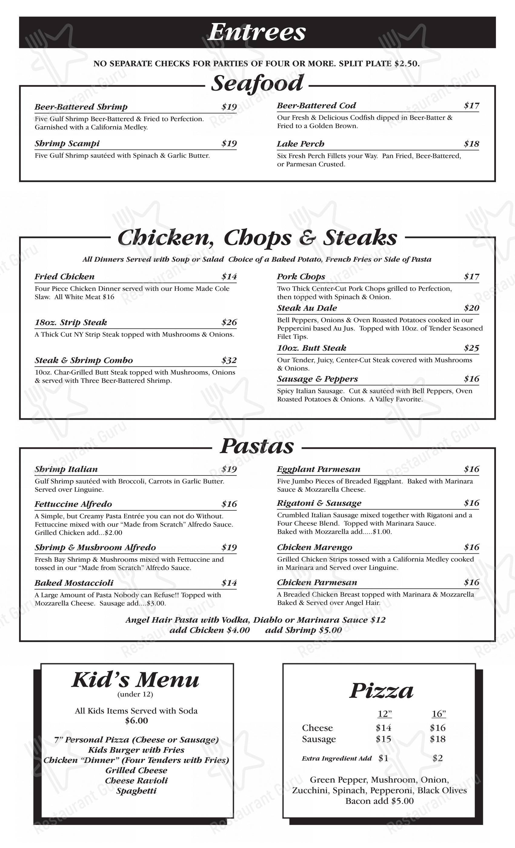 Menu at Valley Inn Restaurant, Palos Hills, W 107th St