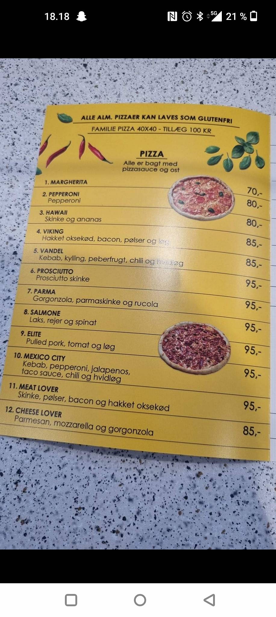 Menu at Elite pizza og kebab restaurant, Vandel