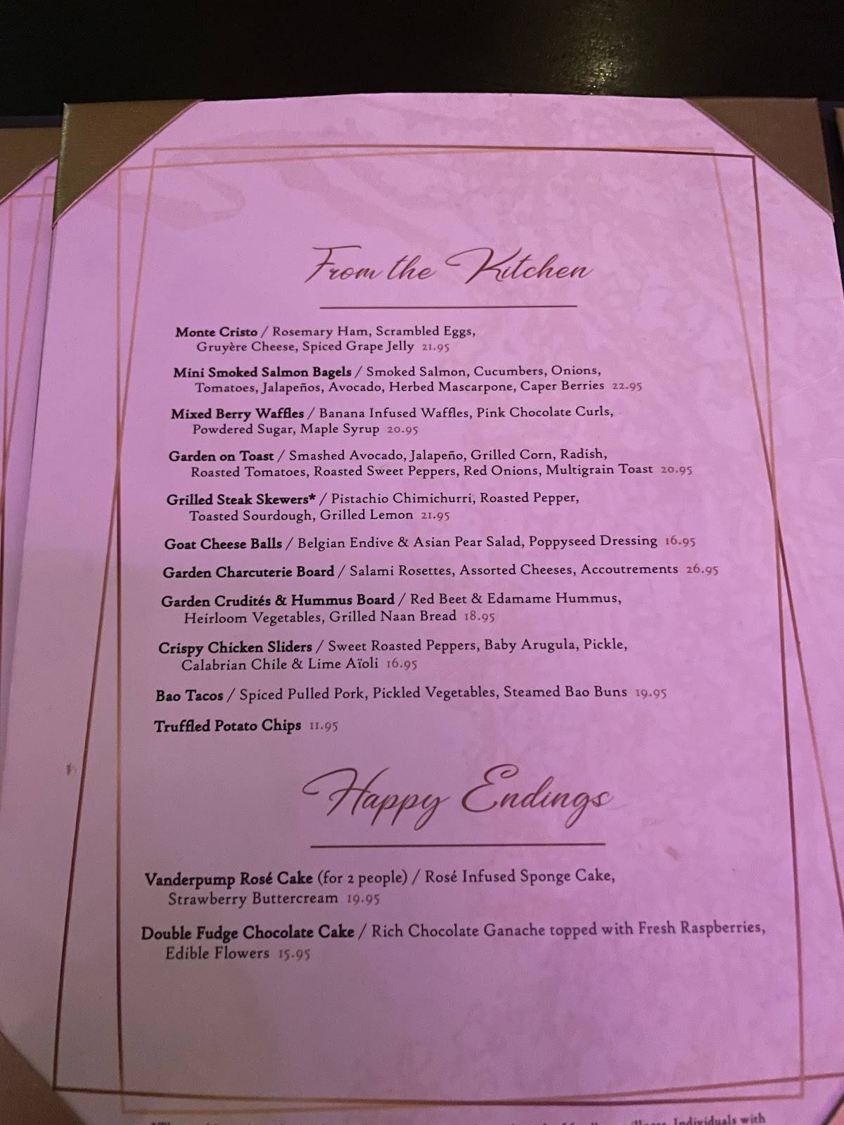 Menu at Vanderpump Cocktail Garden pub & bar, Las Vegas