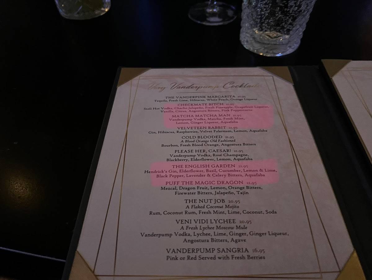 Menu at Vanderpump Cocktail Garden pub & bar, Las Vegas