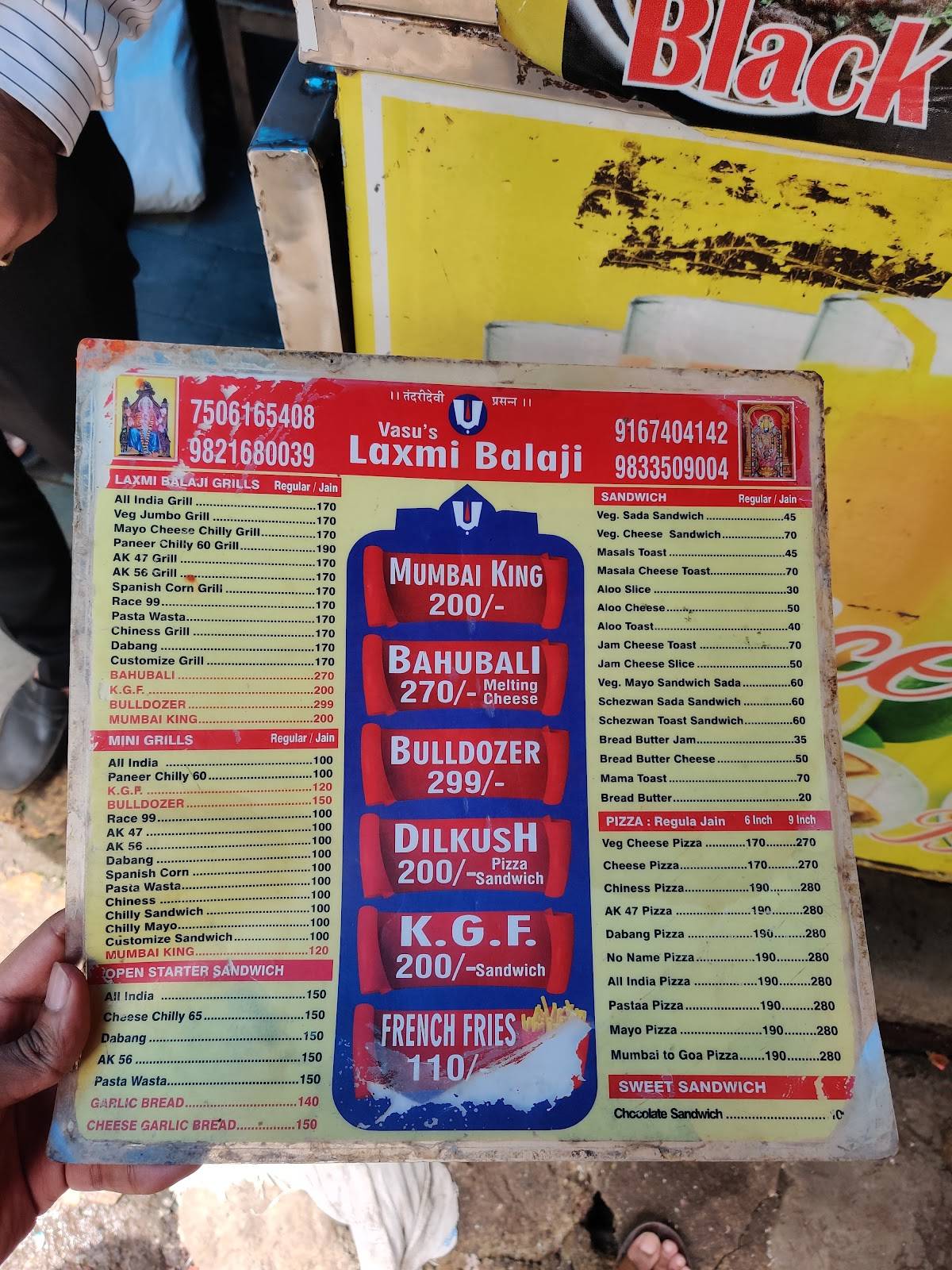 Menu at Vasu’s Laxmi Balaji Fast Food, Mumbai