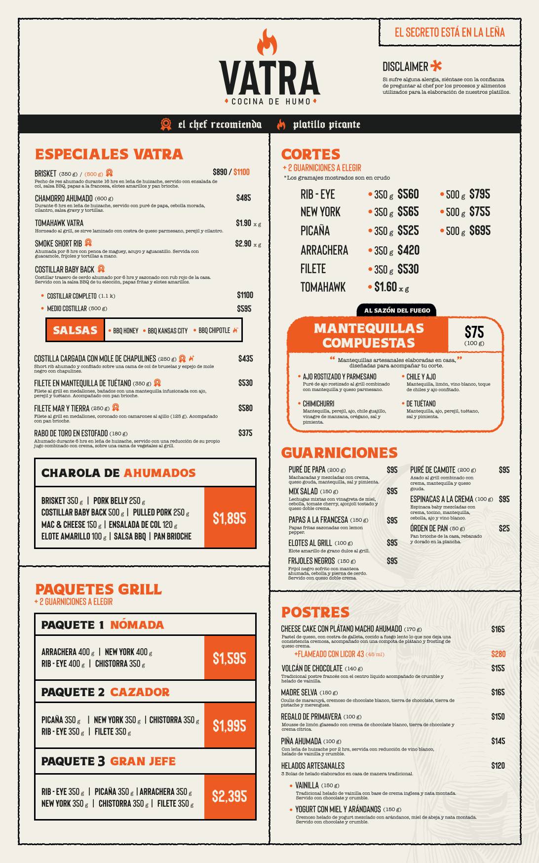 Carta del restaurante Vatra - Cocina del humo, Veracruz