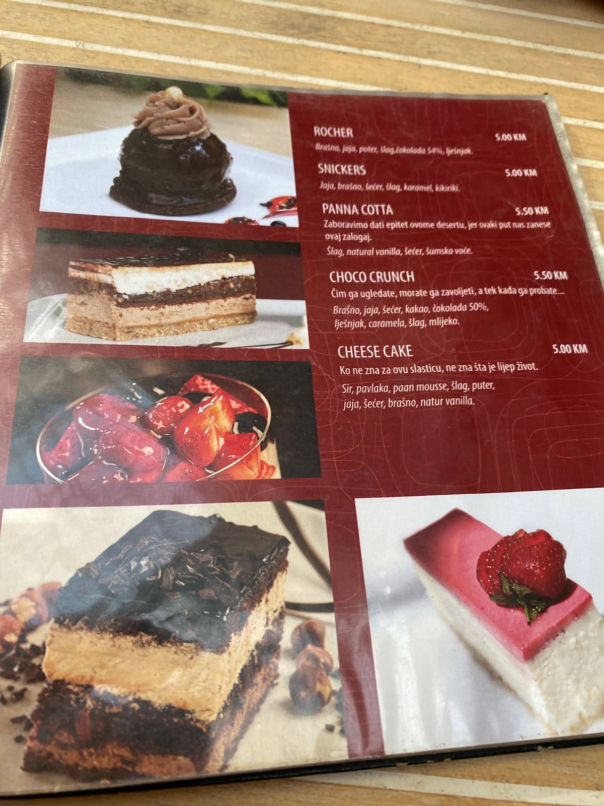 Speisekarte von Vatra restaurant, Sarajevo, Ferhadija 4
