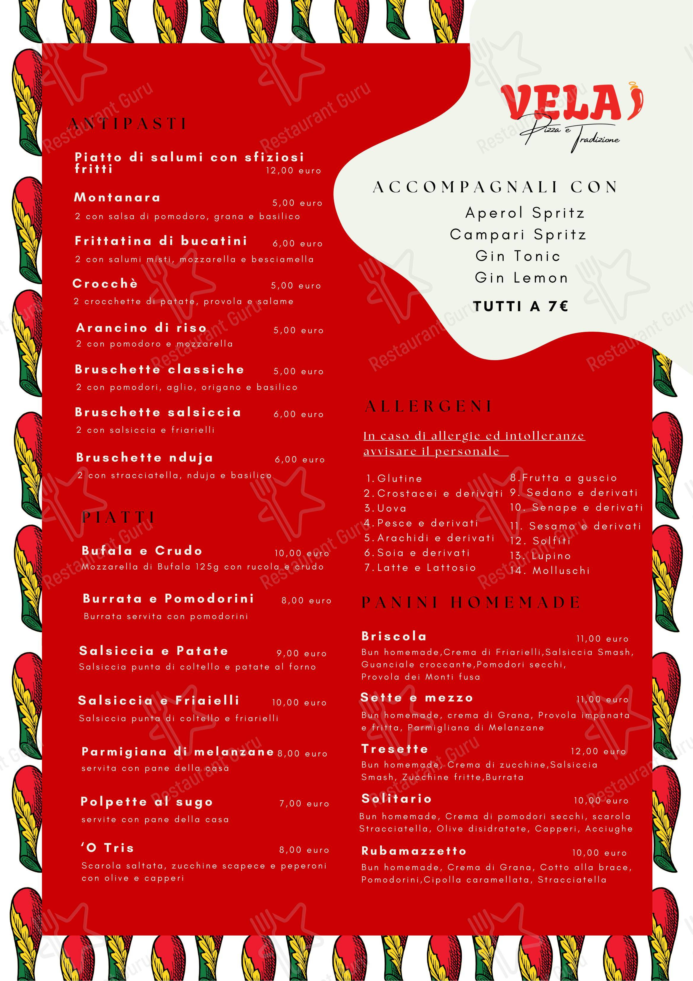 Carta del restaurante Vela Pizza & Tradizioni, Pavia