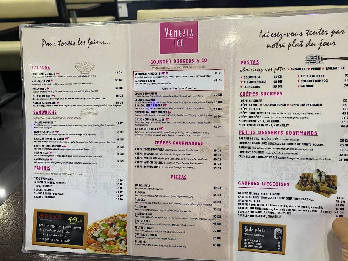 Speisekarte von Venezia Ice Nador restaurant, Nador, 53MC+MR3