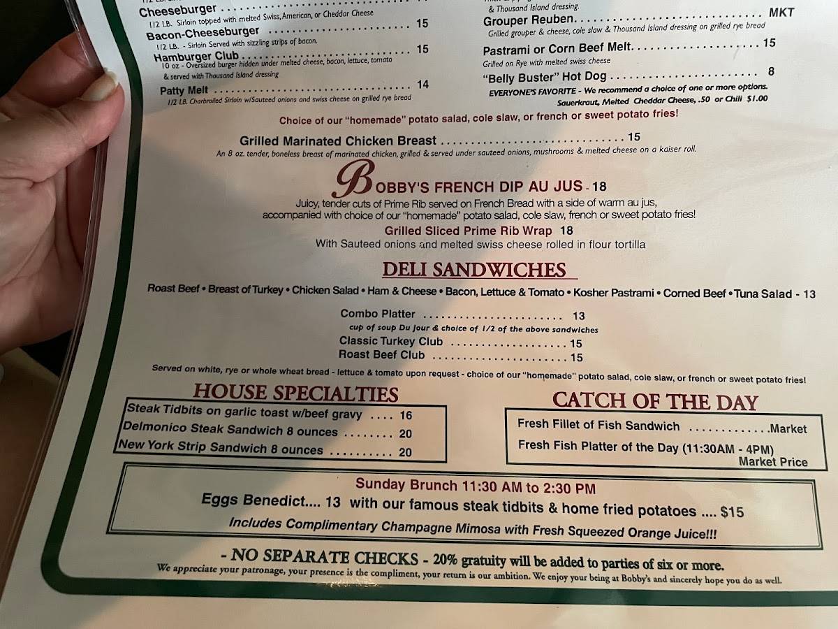 Menu at Bobby's Restaurant & Lounge, Vero Beach