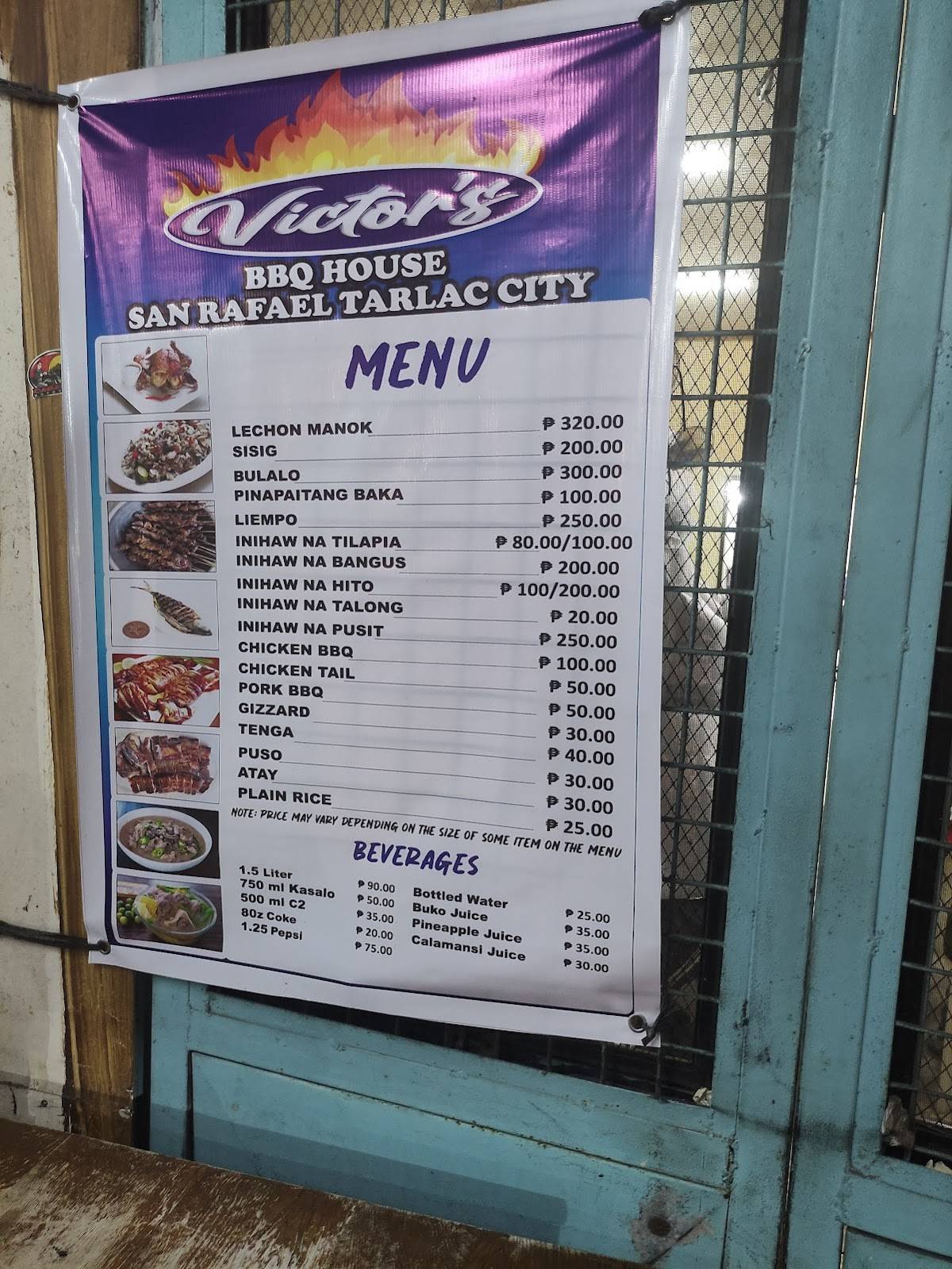 Menu at Victor's Barbeque & Lechon Manok, Tarlac City