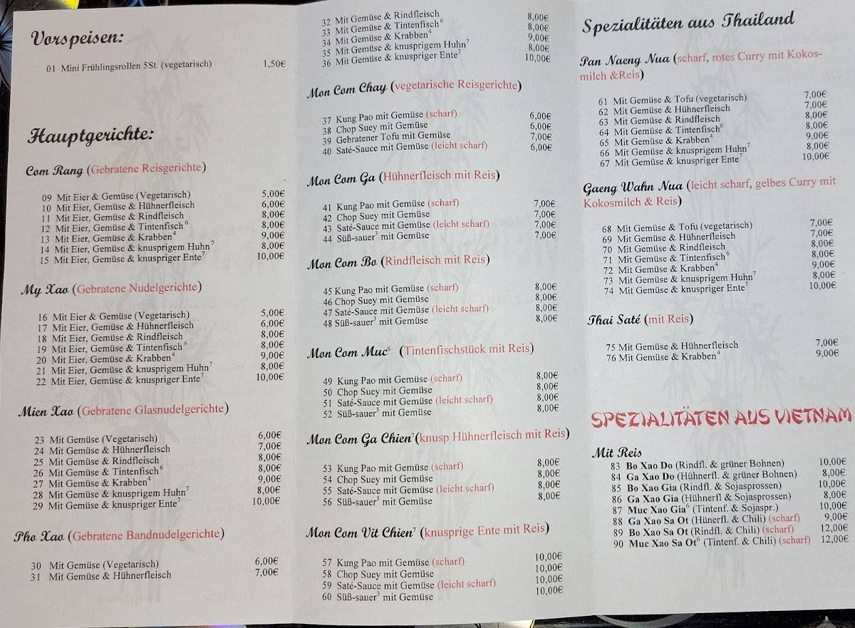 Speisekarte von Vietnam Bistro restaurant, Rutesheim