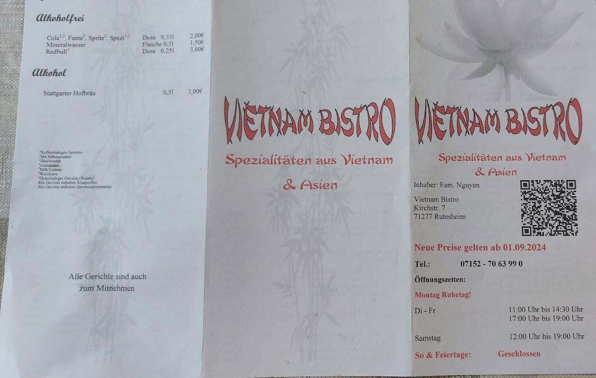 Speisekarte von Vietnam Bistro restaurant, Rutesheim