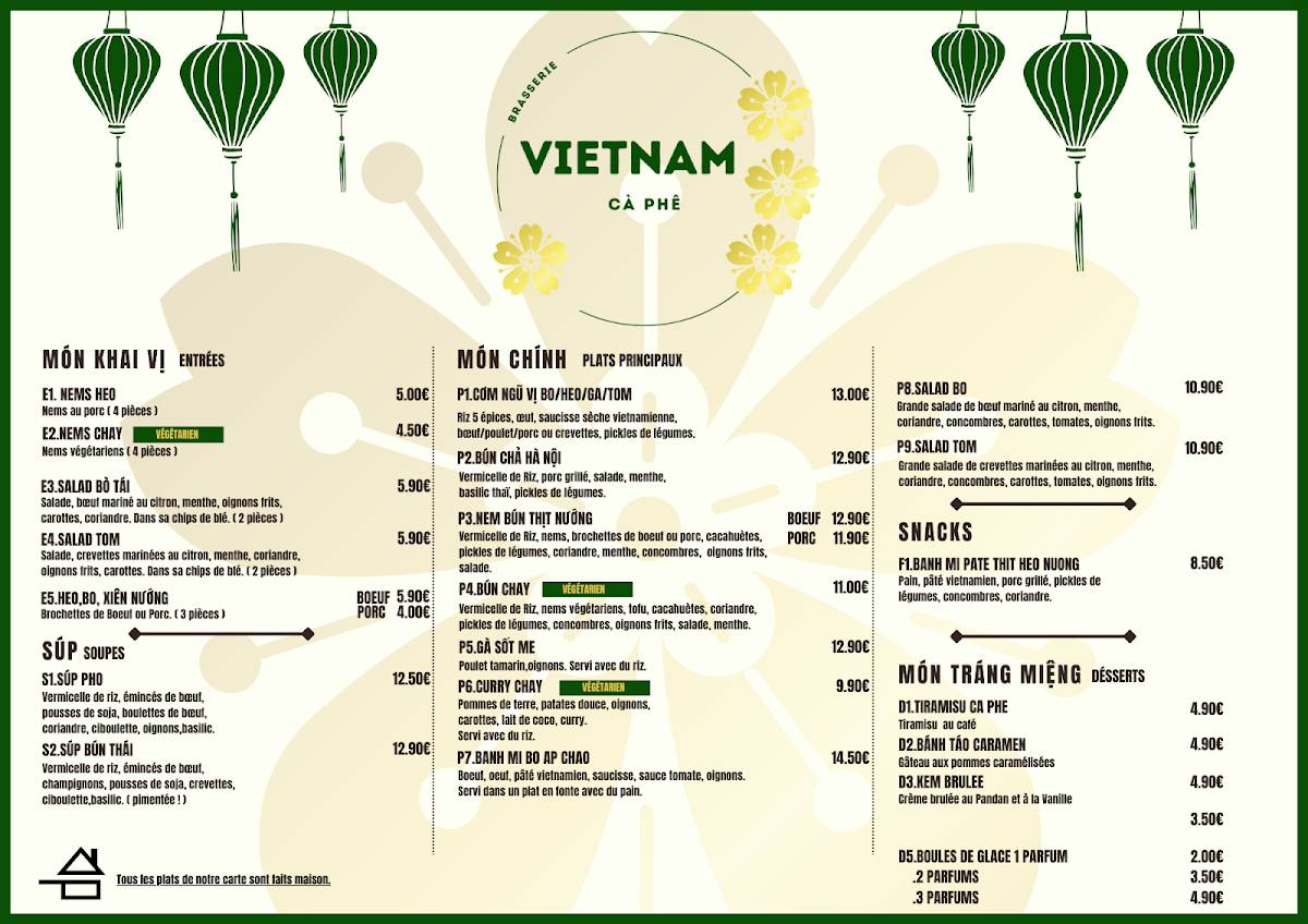 Menu at Vietnam Ca Phe restaurant, Caen