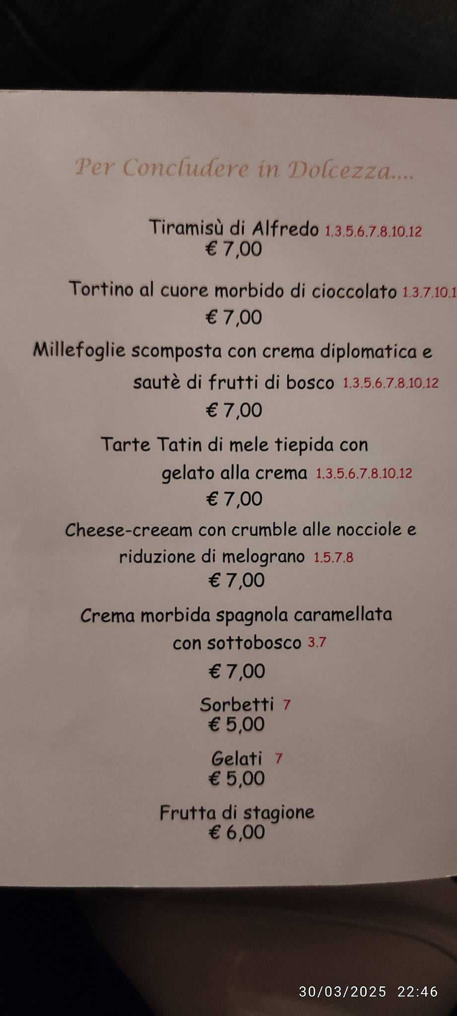Menu at Villa Realetta restaurant, Garlasco