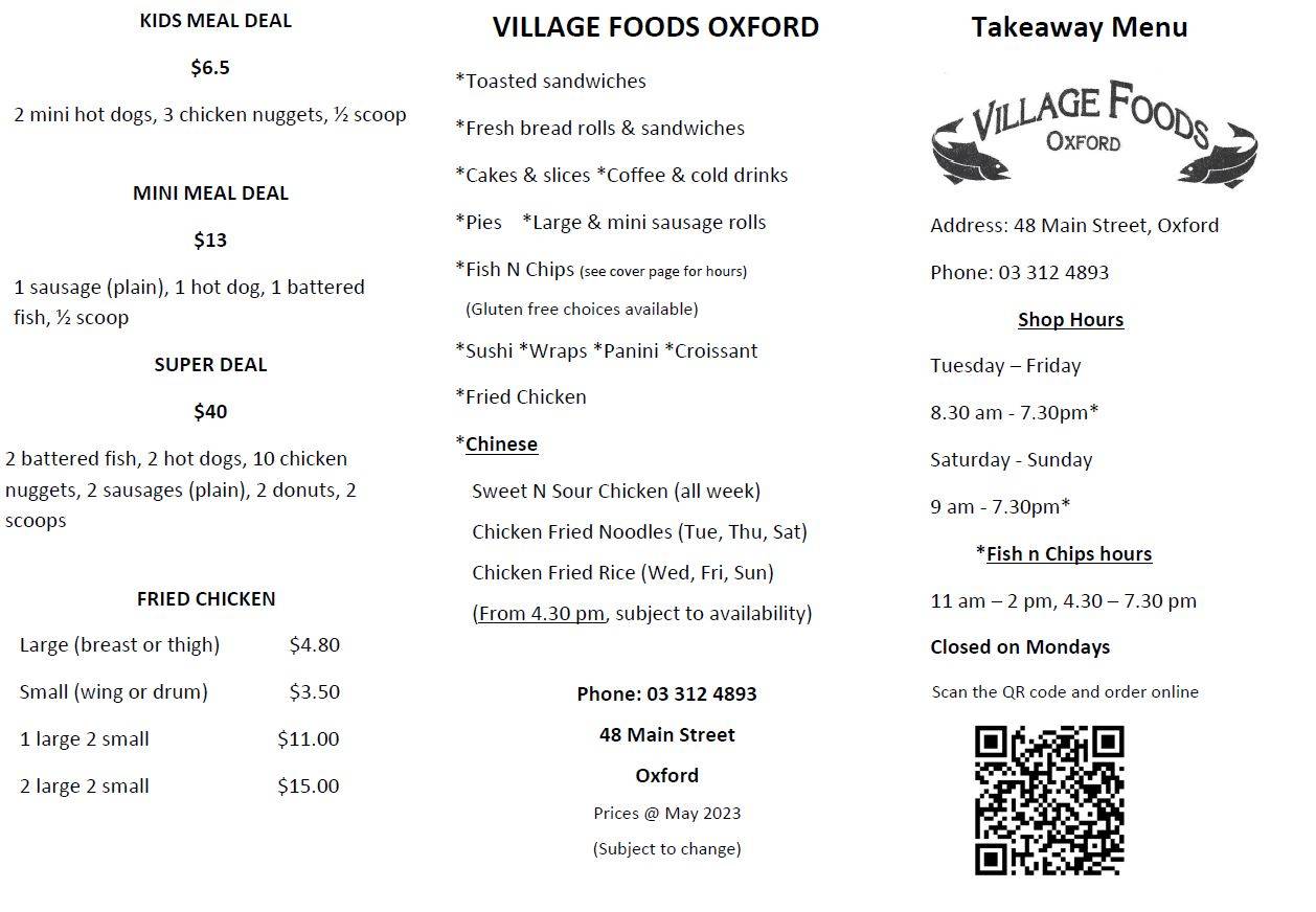 Menu at Village Foods Oxford restaurant, Oxford