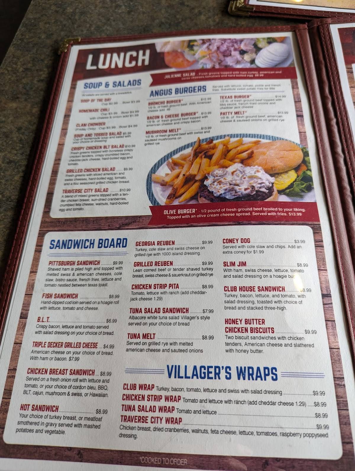 Menu at Villagers Restaurant, Holly