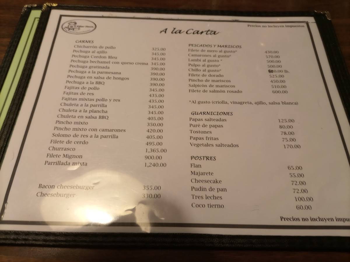 Carta del restaurante Villar Hermanos, Santo Domingo