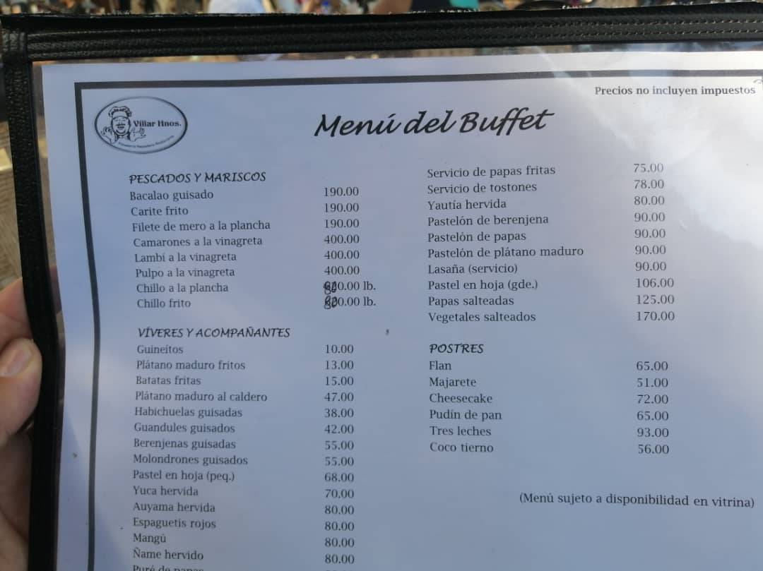 Carta del restaurante Villar Hermanos, Santo Domingo