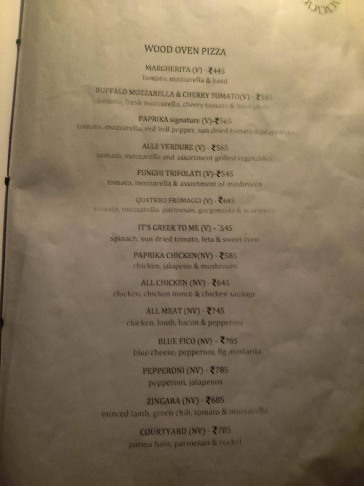 Menu at Virgin Courtyard, Chandigarh