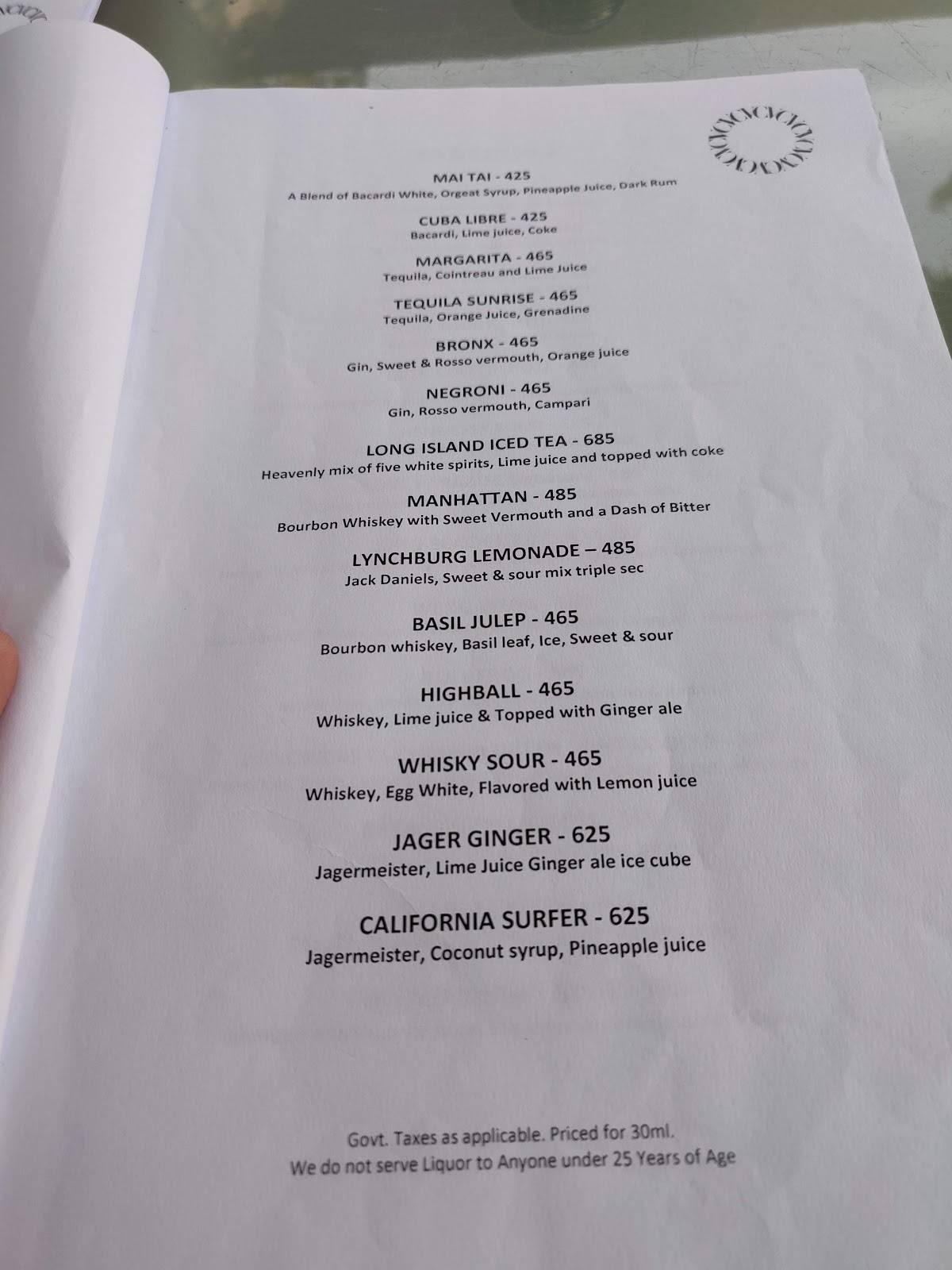 Menu at Virgin Courtyard, Chandigarh