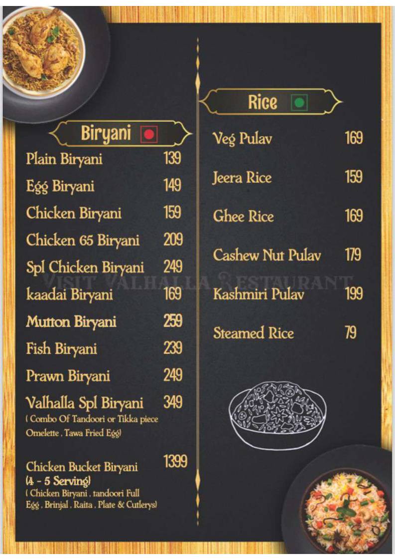 Menu at Visit VALHALLA RESTAURANT, Maraimalai Nagar