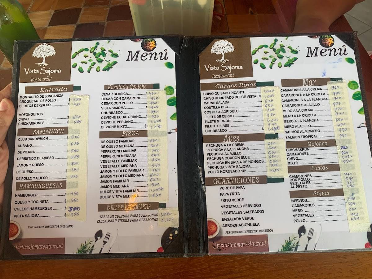 Carta de Vista Sajoma Bar y Restaurant, Dominicana