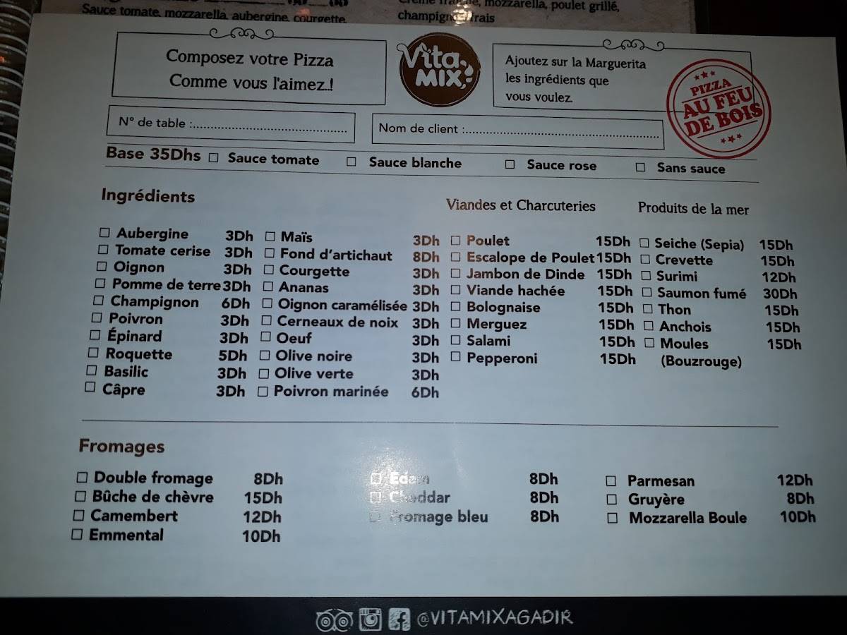 Menu at Vitamix Agadir Bay restaurant, Agadir