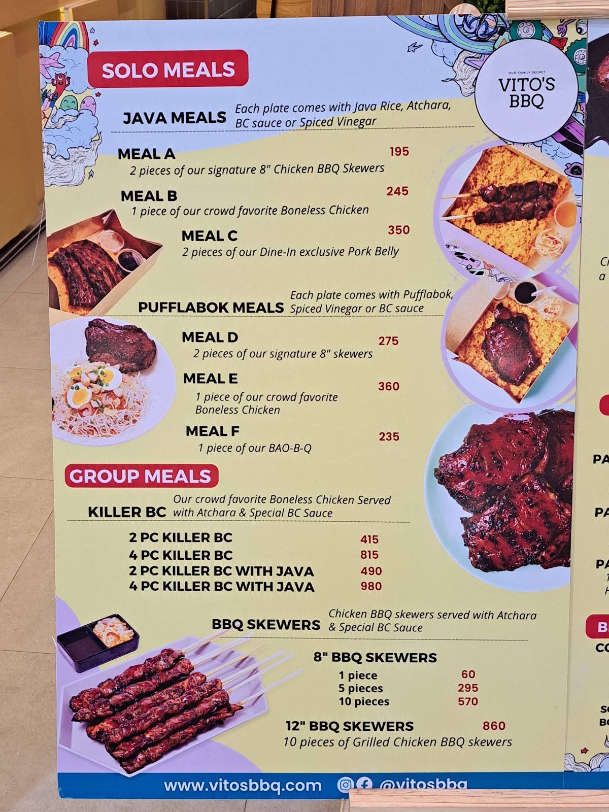Menu at Vito’s BBQ SM Megamall, Pasig