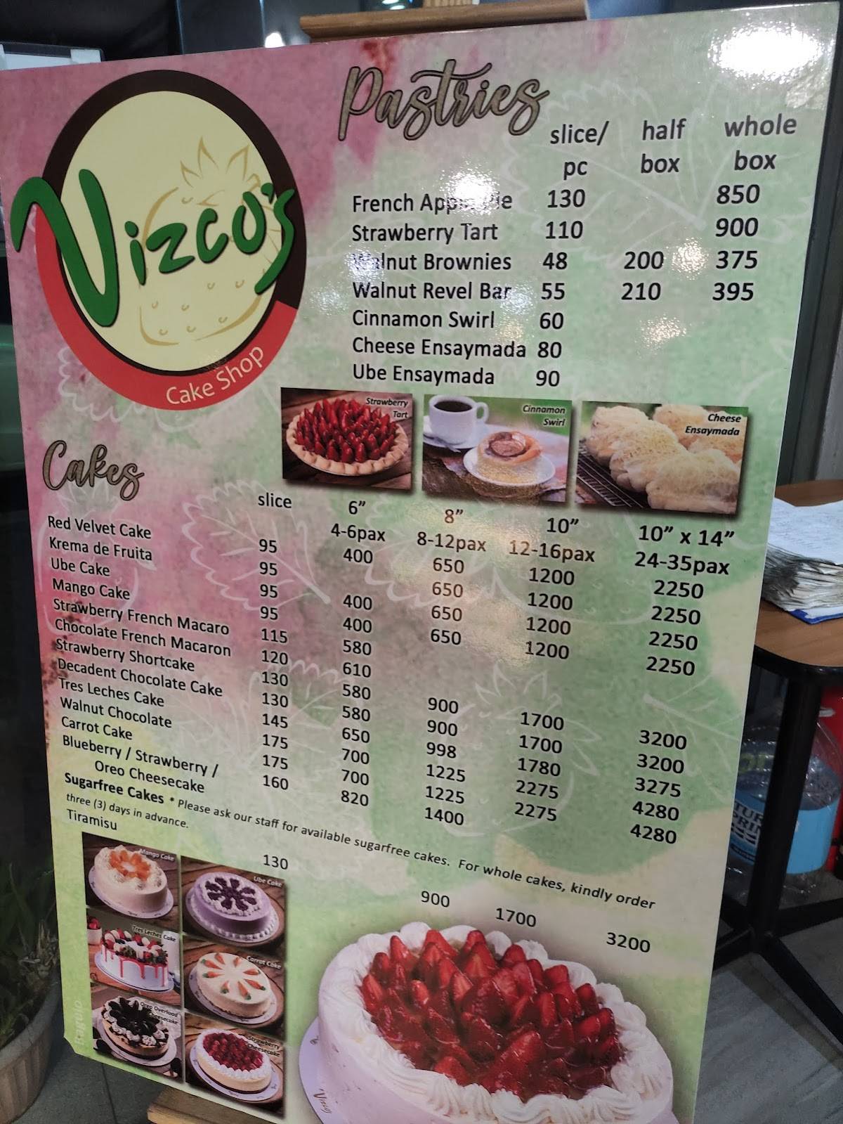 Menu at Vizco's Restaurant & Cake Shop, Baguio