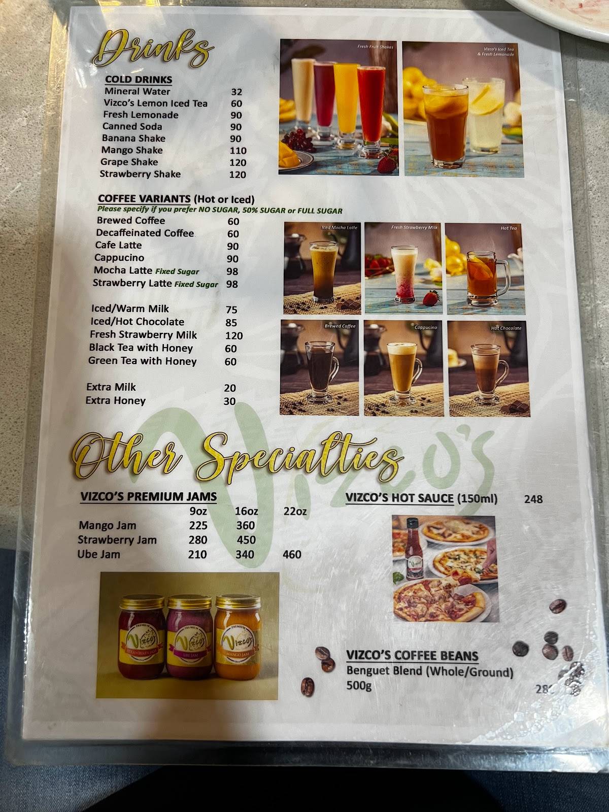 Menu at Vizco's Restaurant & Cake Shop, Baguio