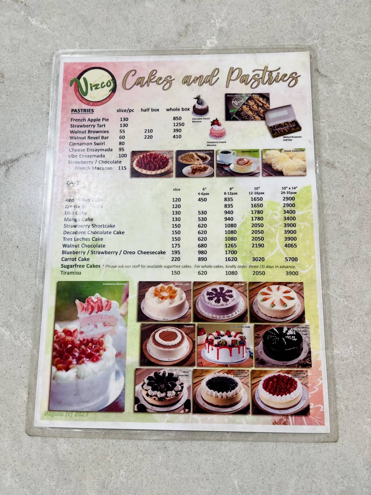 Menu at Vizco's Restaurant & Cake Shop, Baguio