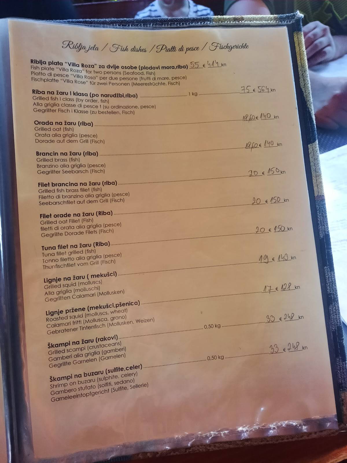 Menu at Restaurant Villa Roza, Vodice