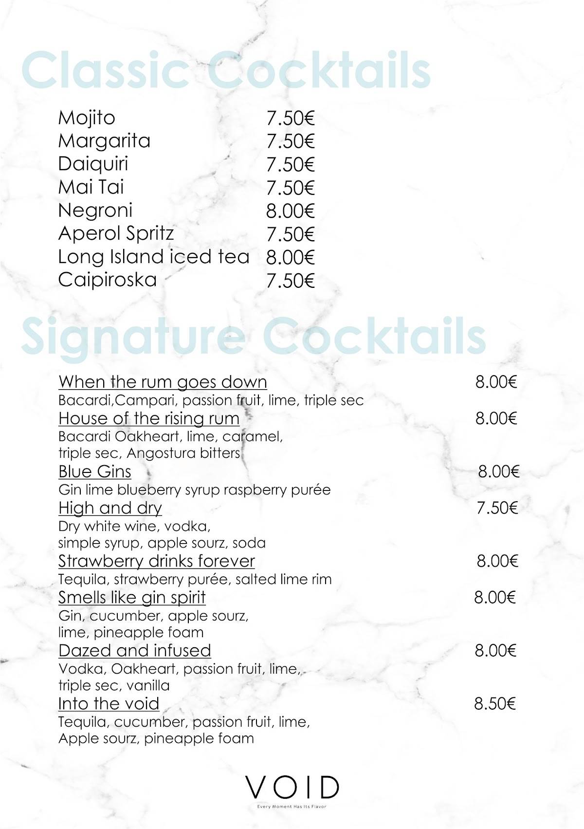 Menu at Void, Thermi