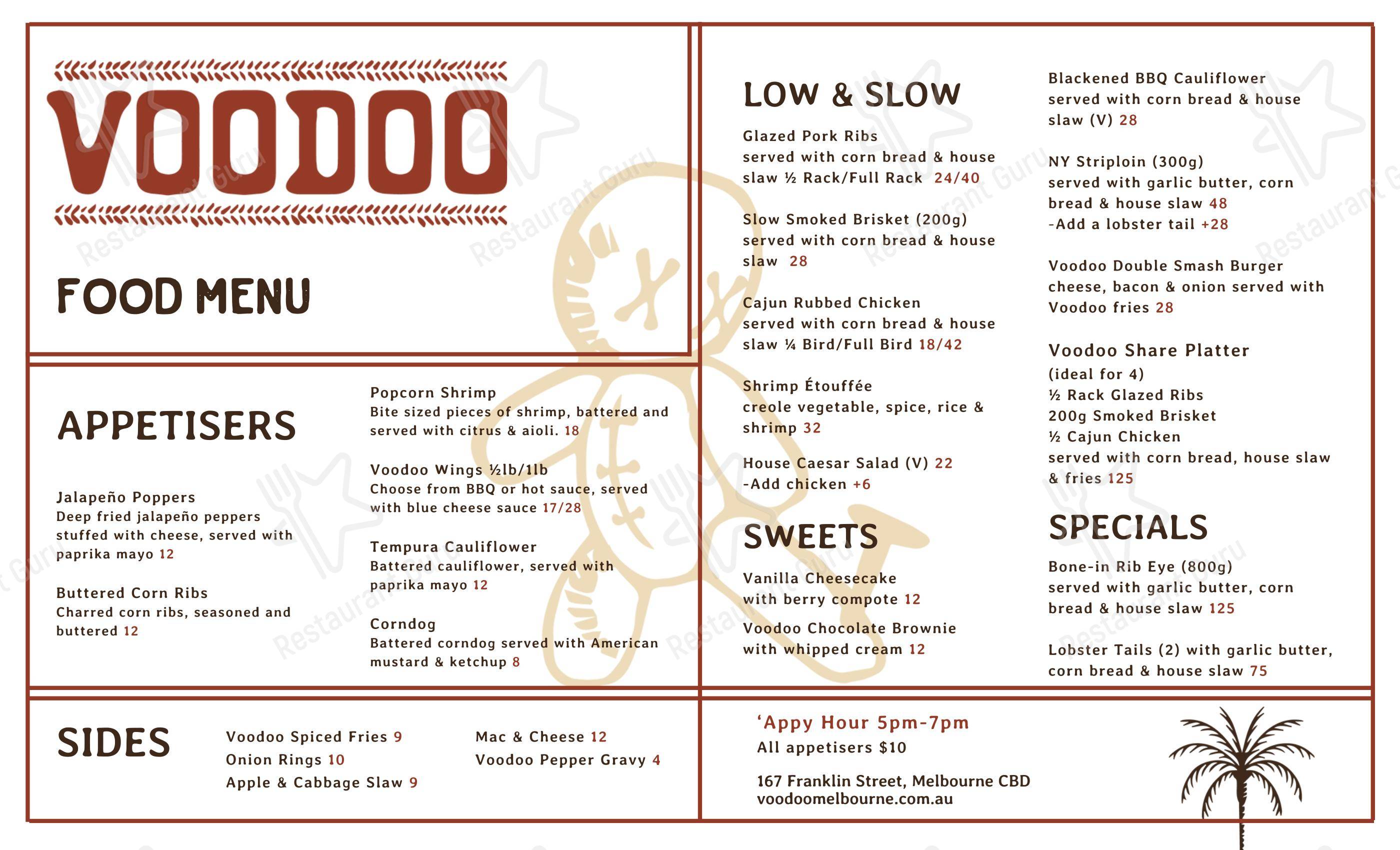 Menu at Voodoo Bar & Grill Melbourne, Melbourne