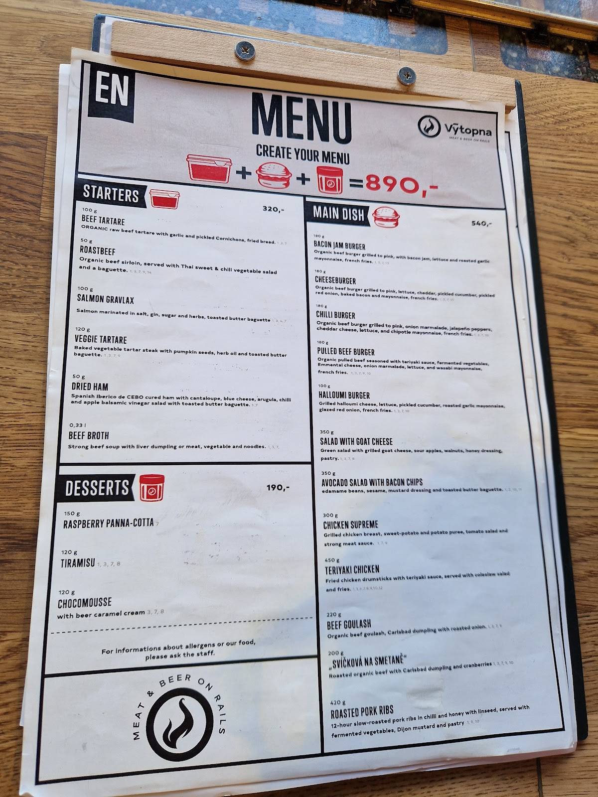 Menu at Výtopna Railway Restaurant, Prague, Václavské nám. 802/56