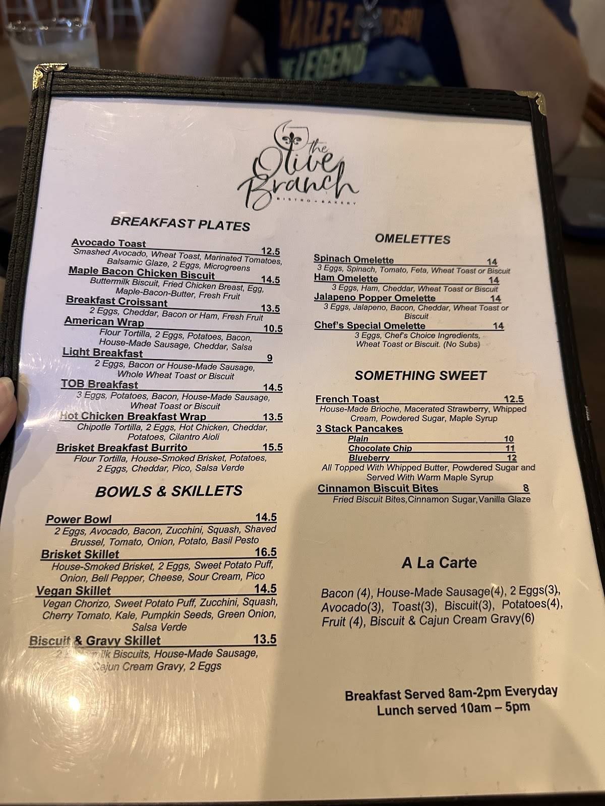 Menu at The Olive Branch cafe, Waco, 215 S 2nd St