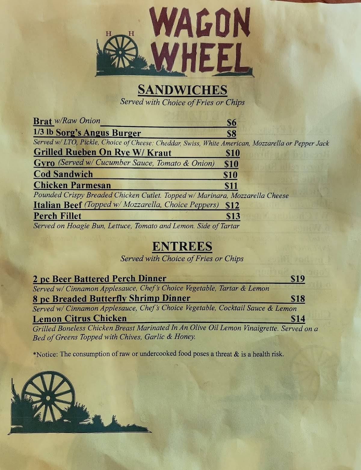 Menu at Wagon Wheel Delavan pub & bar, Delavan