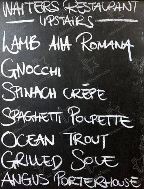 Menu at The Waiters Restaurant, Melbourne