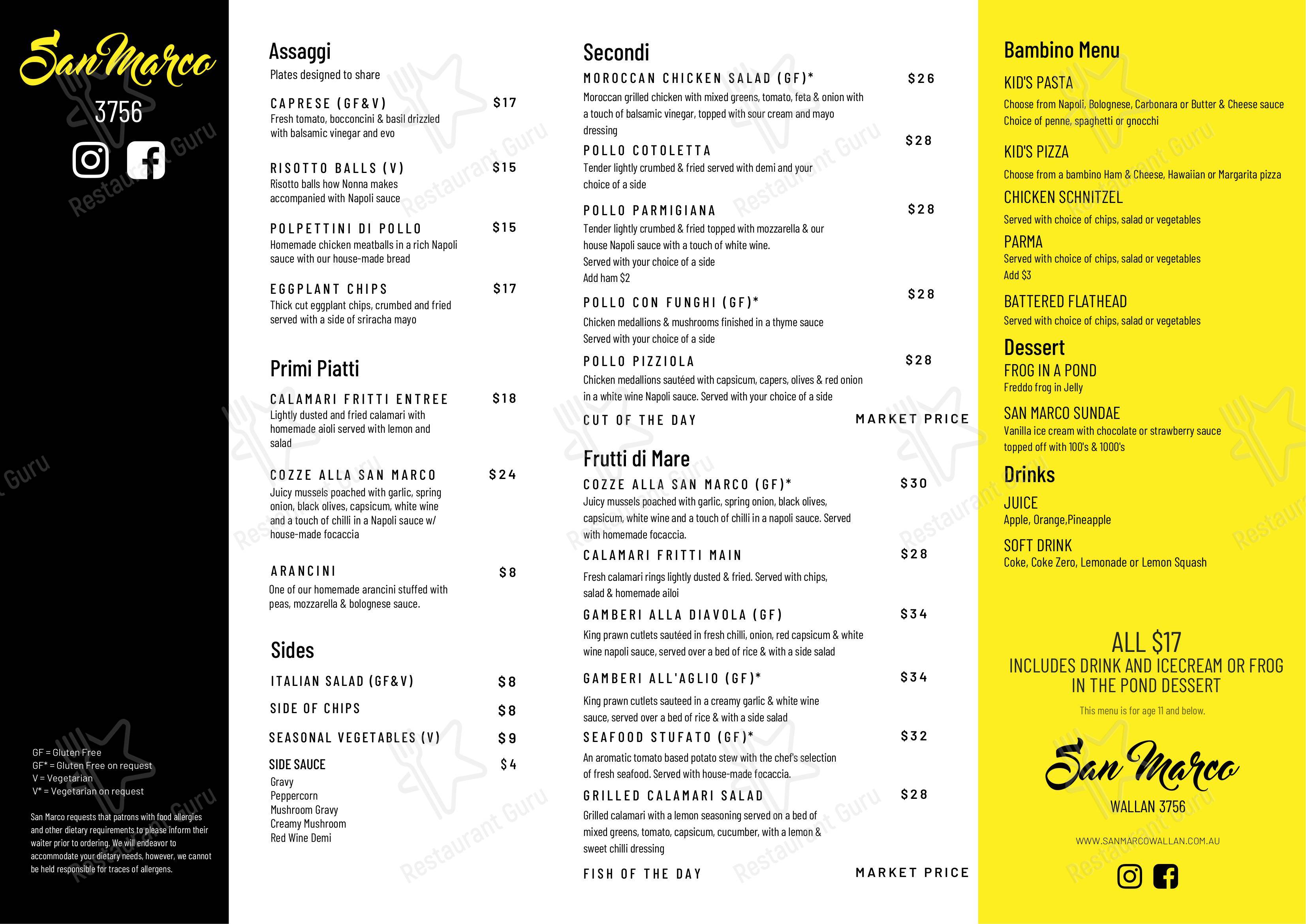 Menu at San Marco Restaurant Wallan 3756, Wallan