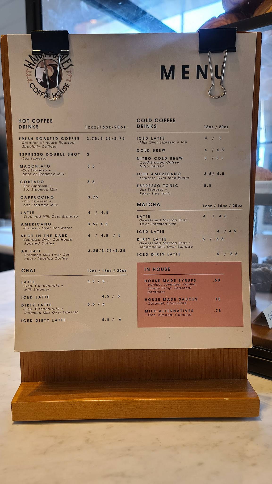 Carta de Warm Waves Coffee House, Alpharetta