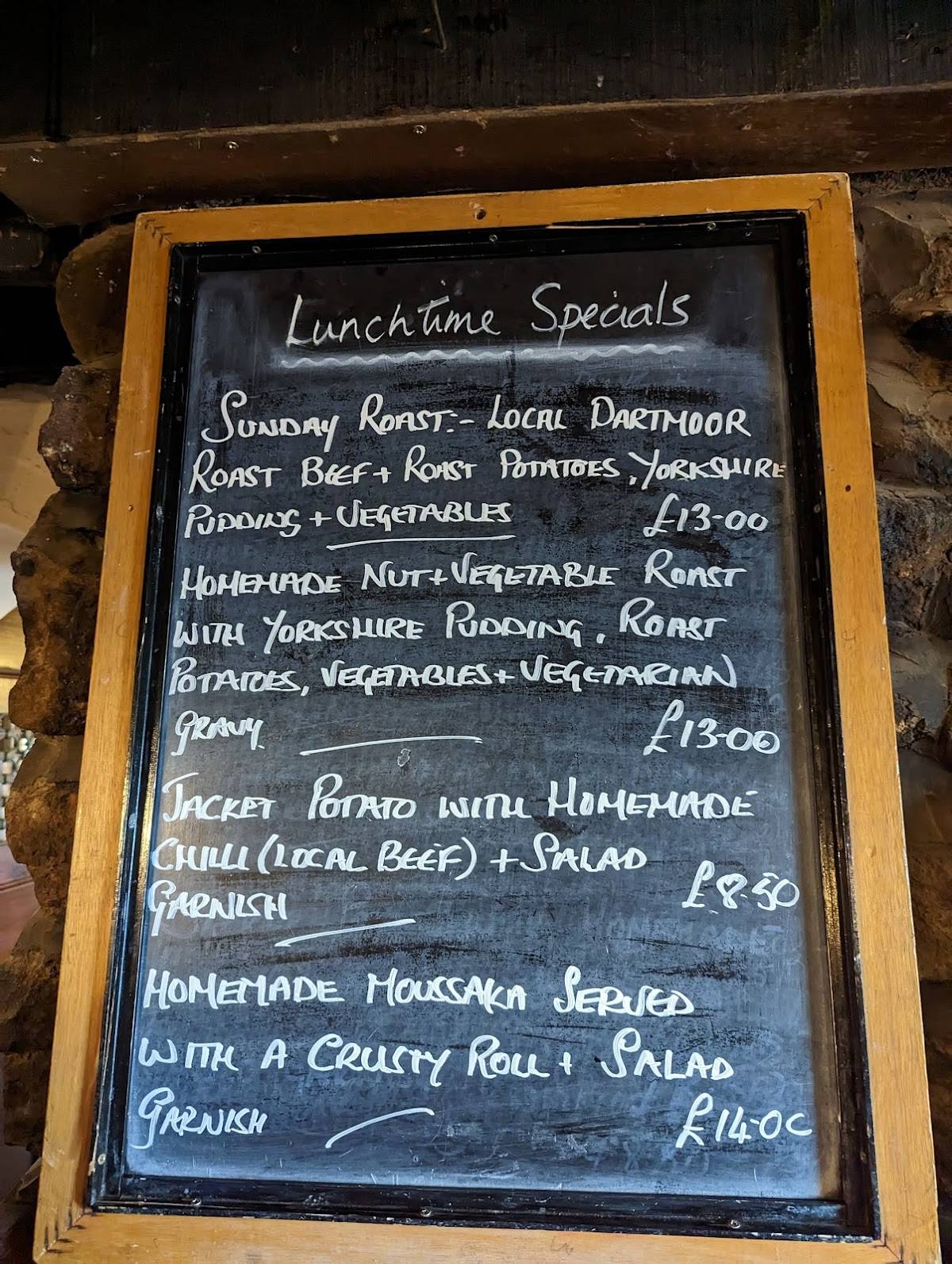 Menu at Warren House Inn pub & bar, Dartmoor Forest