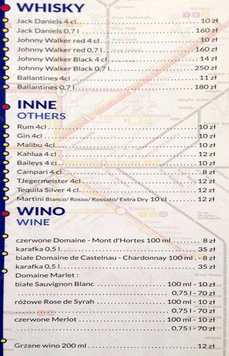 Menu at Tramwaj Warszawski pub & bar, Warsaw