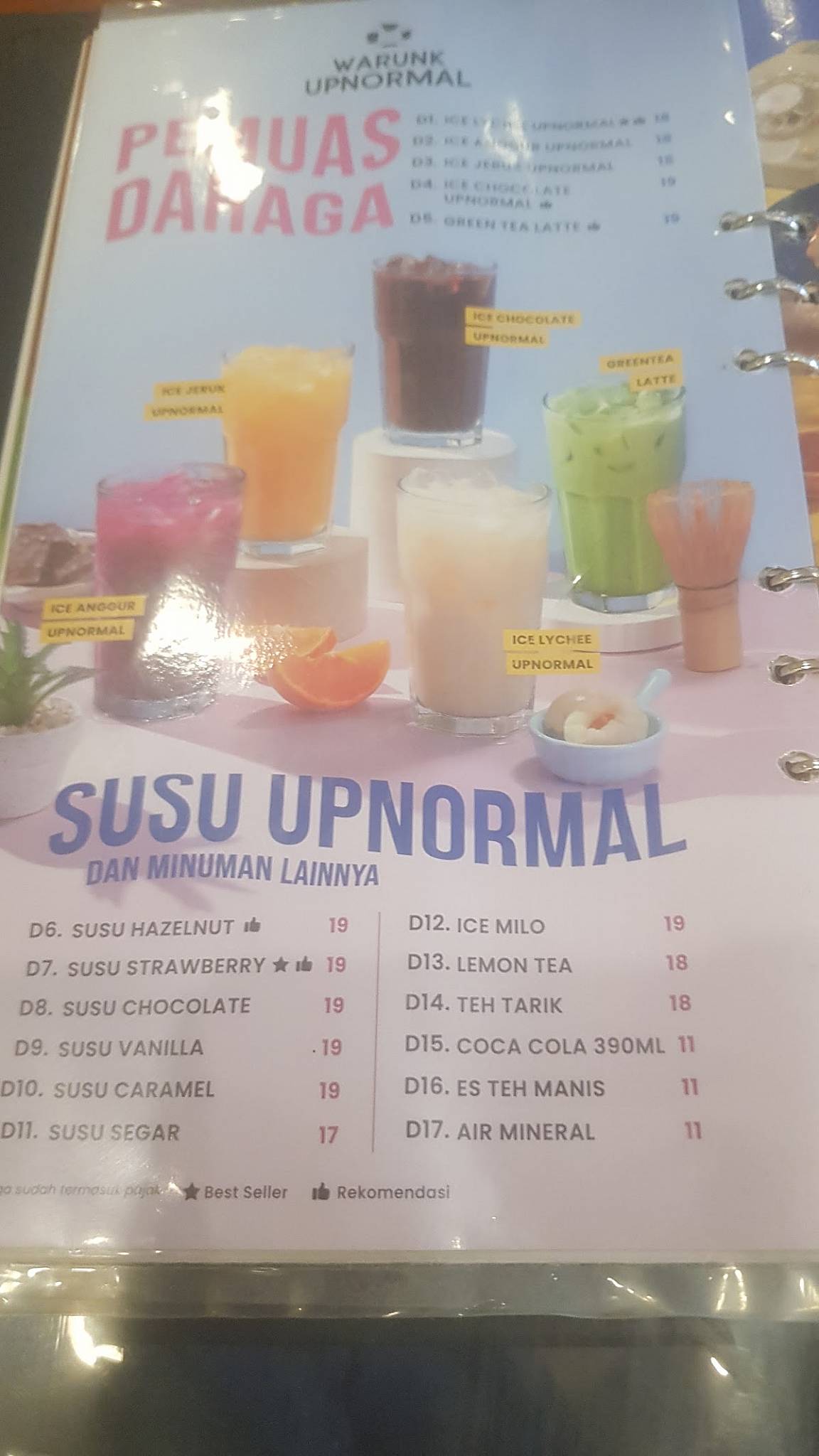 Carta del café Warunk Upnormal Surya Sumantri, Bandung