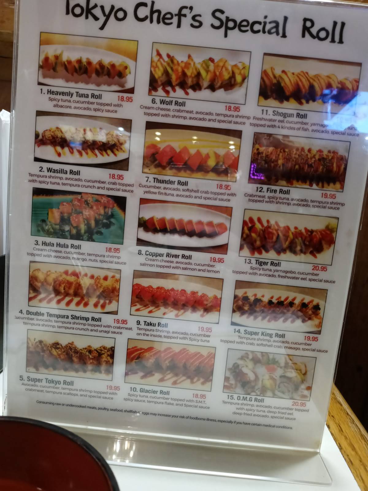 Menu at Tokyo Restaurant & Sushi Bar, Wasilla
